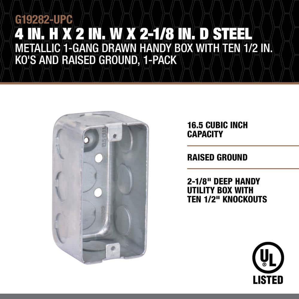 4 in. H x 2 in. W x 2-1/8 in. D Steel Metallic 1-Gang Drawn Handy Box ...