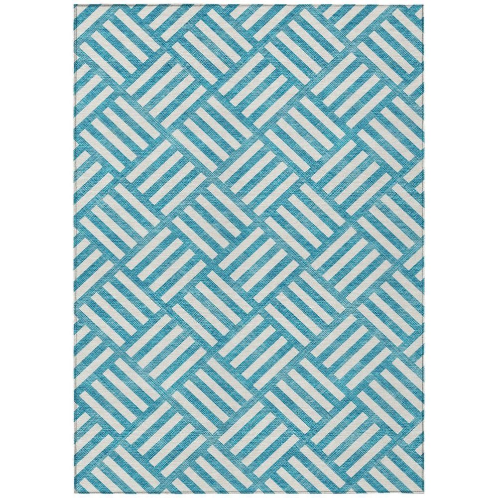 HomeRoots Teal Blue, Ivory 8 ft. x 10 ft. Woven Geometric Polyester ...