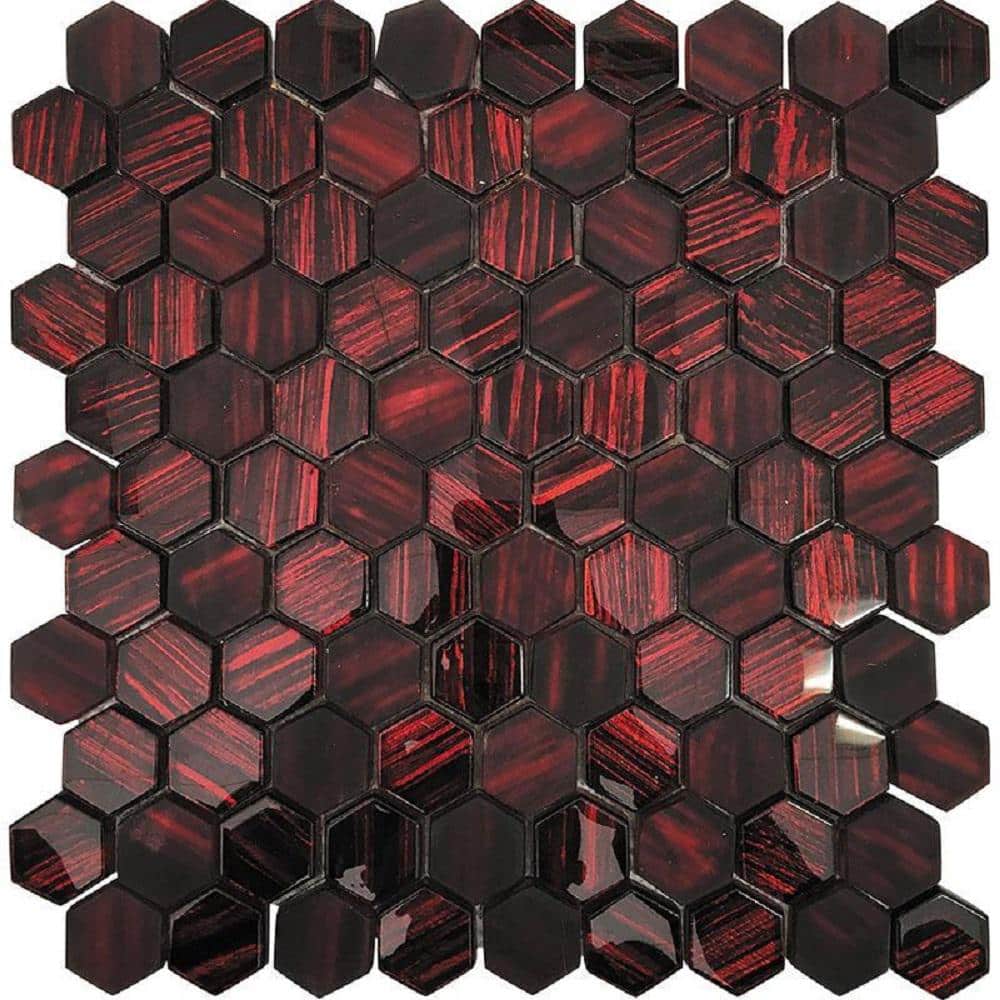 Apollo Tile Red 4 in. x 5 in. Hexagon Polished and Matte Finished Glass ...