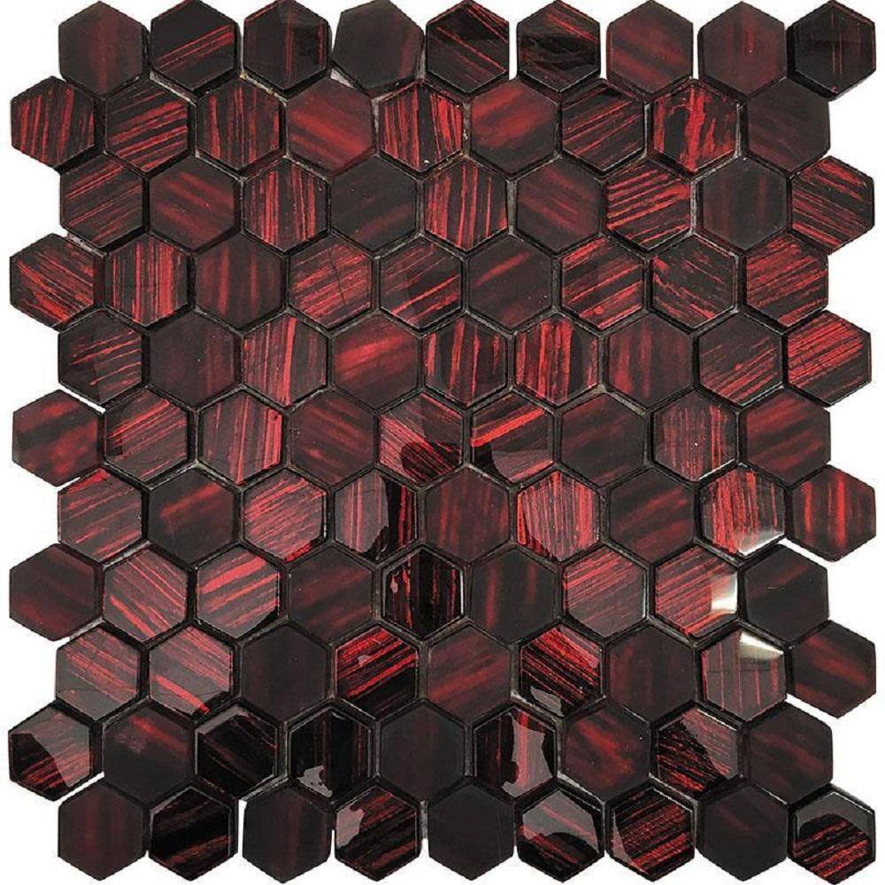 Apollo Tile Red 4 in. x 5 in. Hexagon Polished and Matte Finished Glass Mosaic Tile Sample (0.13 ...