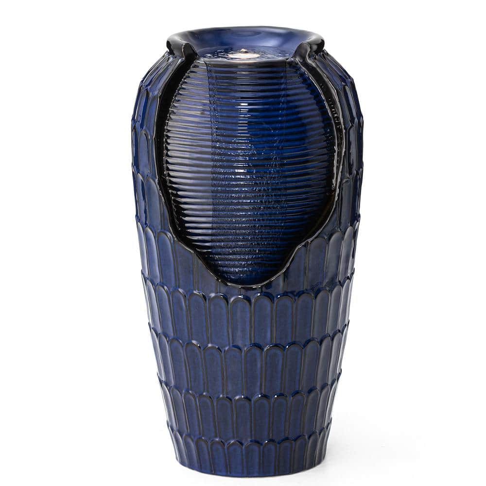 Glitzhome 28.25 in. H Outdoor Waterfall Oversized Cobalt Blue Petals ...