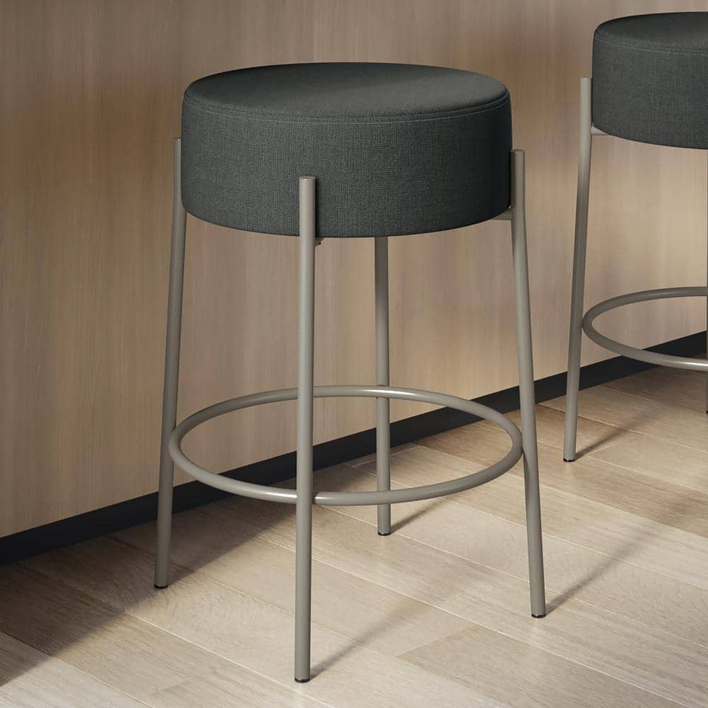 Amisco Clovis 26.75 in. Backless Counter Stool Charcoal Grey Polyester ...