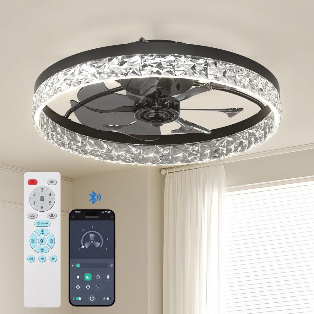 Amico 20 in. Smart Indoor Crystal Ceiling Fan with Light and Remote ...
