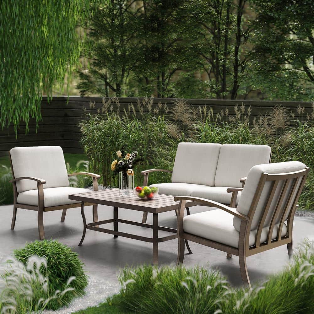 EGEIROSLIFE 4-Person Aluminum Patio Conversation Set with Coffee Table ...