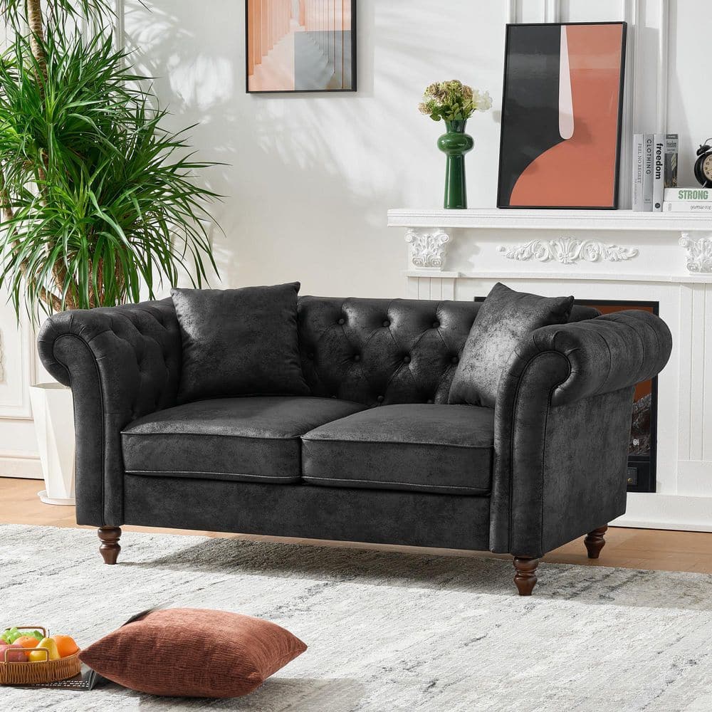 Noble House Seeds 66 in. Rolled Arm Fabric Rectangle Sofa in. Black ...