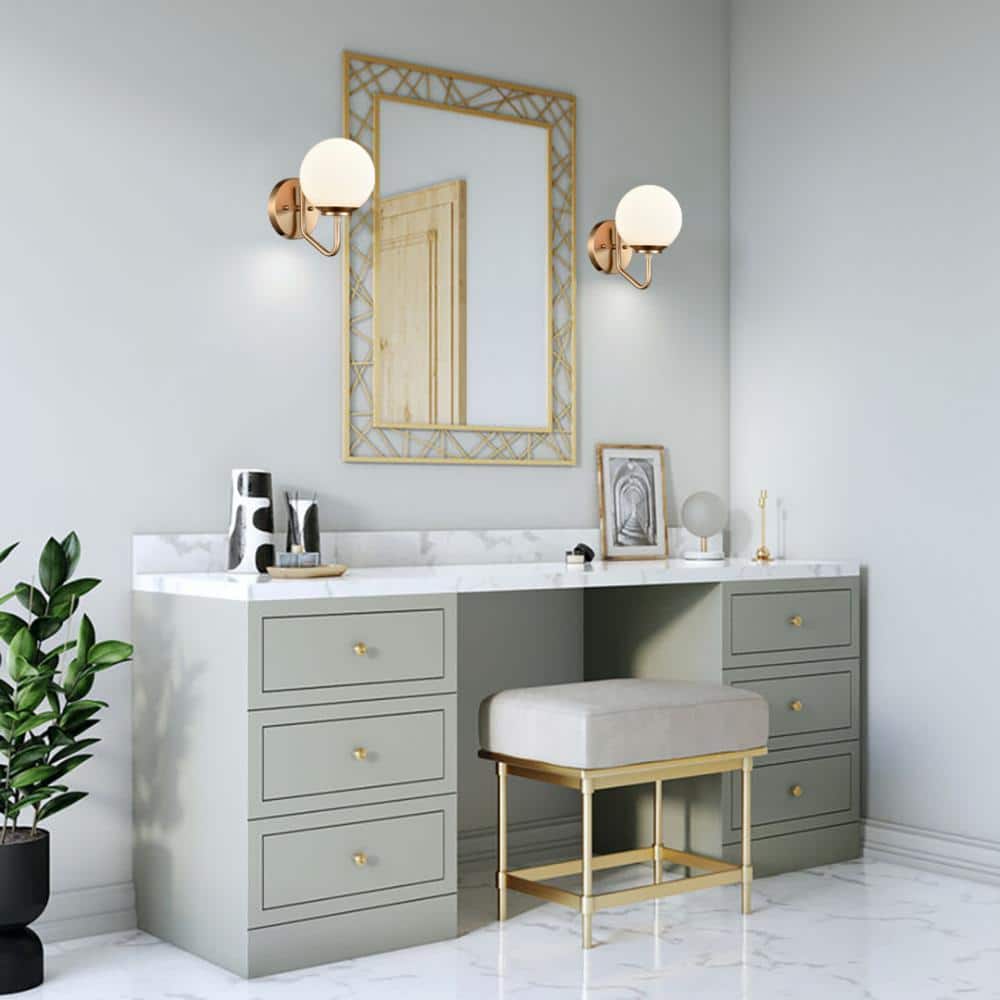 Vanity Art 1-Light in Satin Gold Wall Sconce with Opal Etched Glass ...