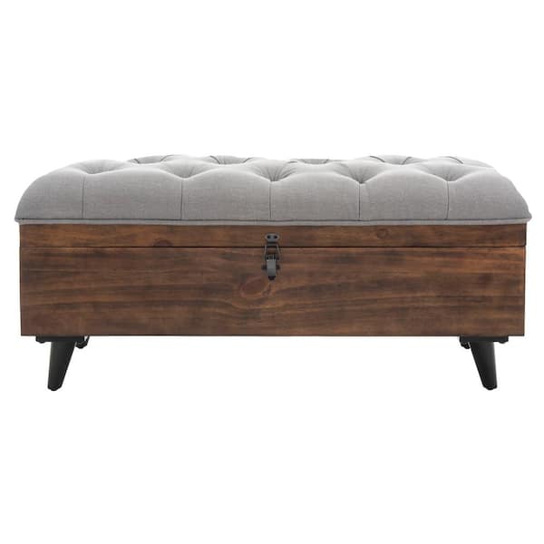 SAFAVIEH Liam Gray/Dark Oak Wood Rectangle Ottoman OTT6400C - The Home ...