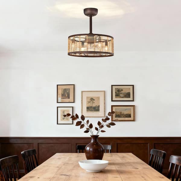 Maxax Heritage 12 in. 4-Light Brown Metal Downrod Type Drum Ceiling Fan ...