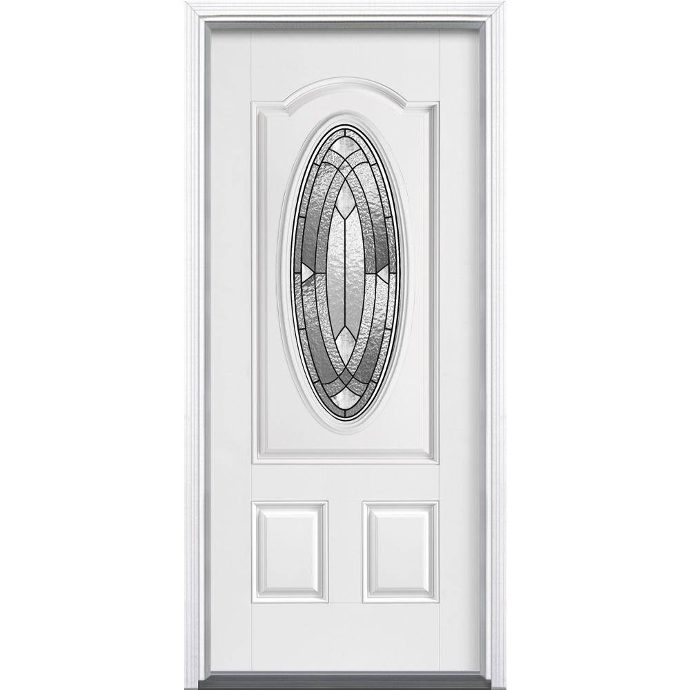 Masonite Shield Three Quarter Oval Lite Primed Smooth Fiberglass ...