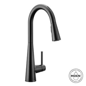 MOEN Sleek Matte Black 15.56 in. H Pull Down Sprayer Kitchen Faucet ...