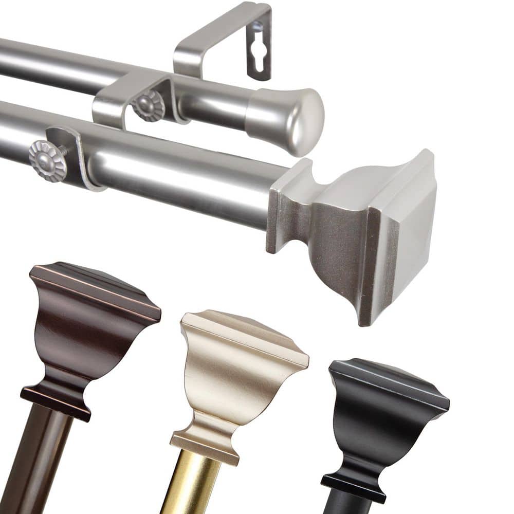 EMOH 1" Dia Adjustable 48-84" Double Curtain Rod in Bronze with Marlowe Finials H100-71-489-D ...