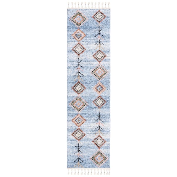 SAFAVIEH Chapel 2 ft. x 8 ft. Blue/Beige Diamond Running Striped Runner ...