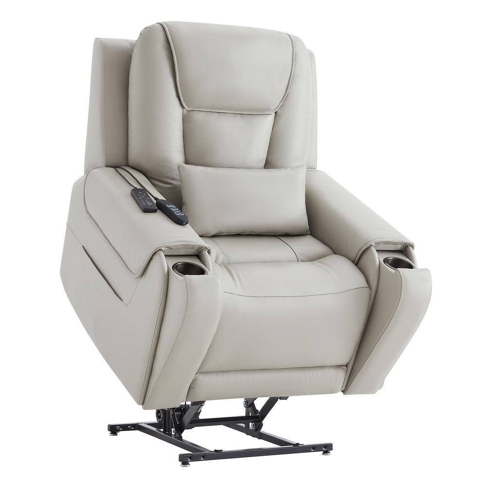 Spruce & Spring Leopoldine Gray Genuine Leather Power Lift Recliner ...