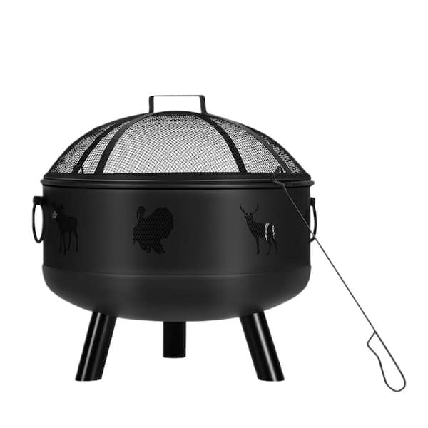 Oumilen 24 in. Fire Pit with Grill, Poker and Cover in Black KLF-20060J ...