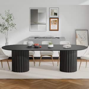 Dovelina Oval Black Wooden Solid Wood 86 in. Double Pedestal Base Wood ...