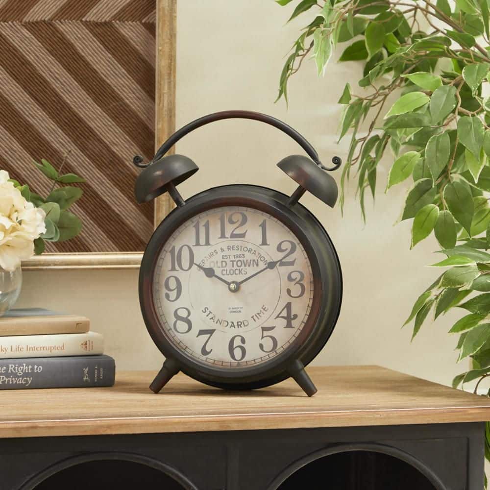 Litton Lane 10 in. x 13 in. Black Metal Analog Clock with Bell Style ...