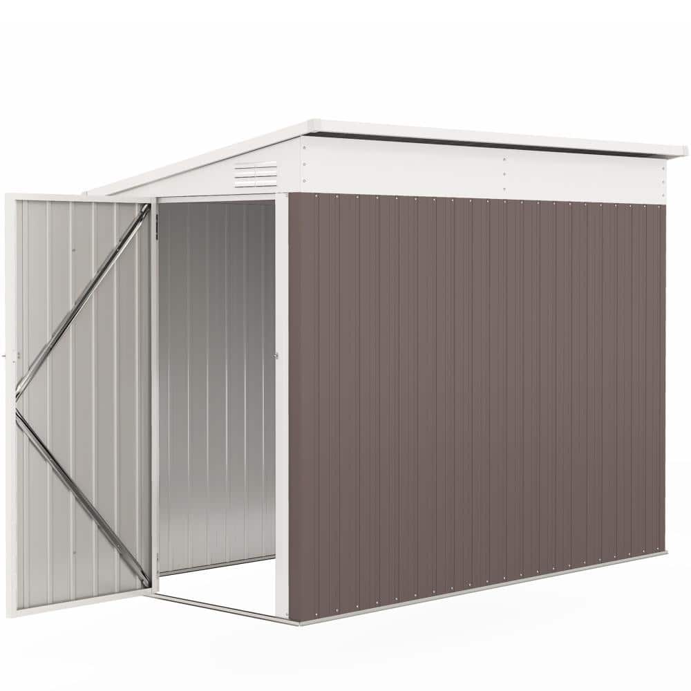 4' x 7.7' Lean to Garden Storage Shed, Outdoor Metal Tool House with ...