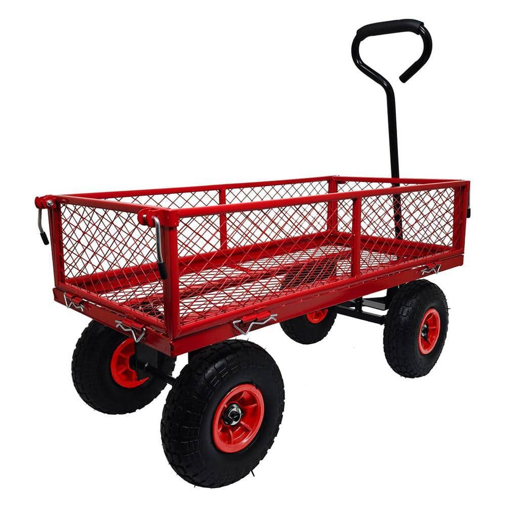 Miscool 3 cu. ft. Mesh Steel Frame Wagon Heavy Duty Push Garden Cart ...