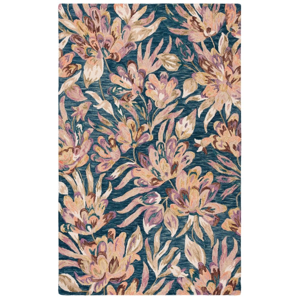 SAFAVIEH Blossom 5 ft. x 8 ft. Blue/Plum Oversized Floral Area Rug ...
