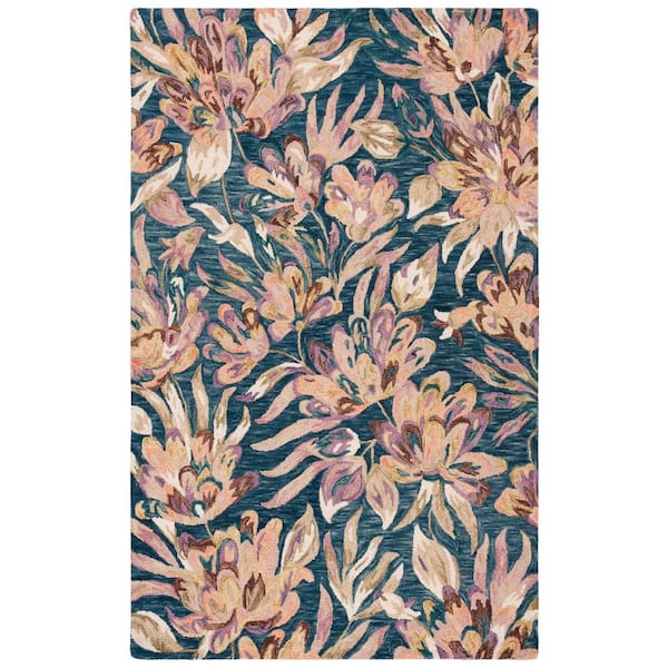 SAFAVIEH Blossom 5 ft. x 8 ft. Blue/Plum Oversized Floral Area Rug ...