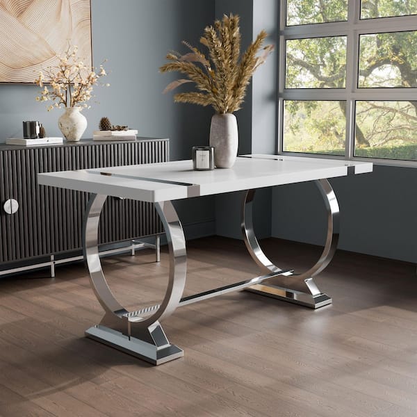Furniture of America Kehla Glam Silver/White Wood Top 60 in. Trestle ...