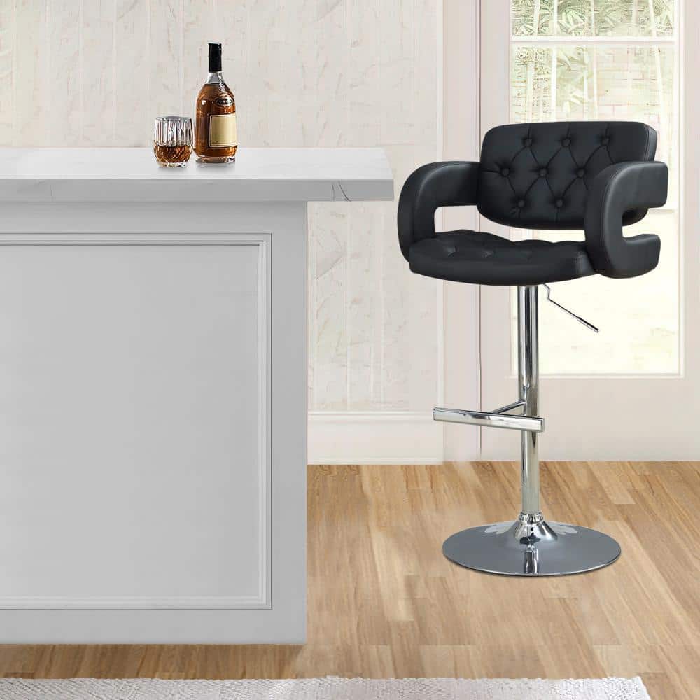 Benjara 33 in. Black Low Back Metal Frame Bar Stool with Leather Seat ...