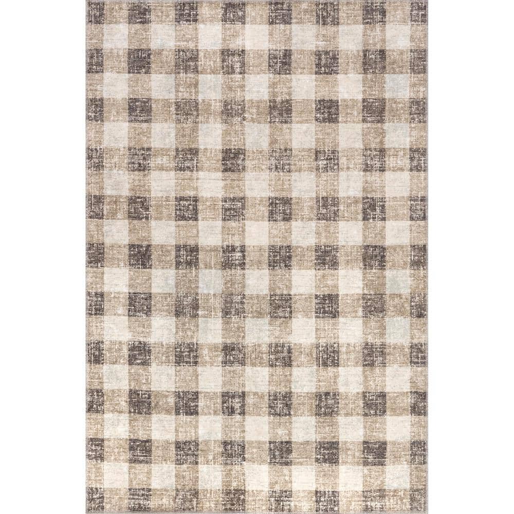 nuLOOM Drew Gingham Plaid Machine Washable Light Brown 5 ft. x 8 ft ...