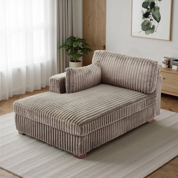 Uixe Modern Left Arm Facing Light Brown Faux Rabbit Fur Polyester ...