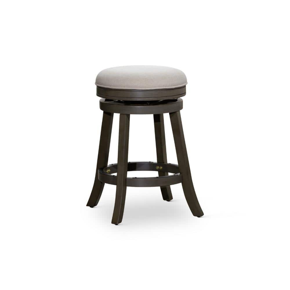 Benjara 24 in. Gray and Black Backless Wood Frame Bar Stool with ...