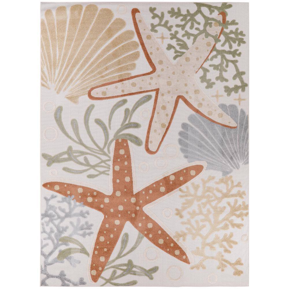 Nourison Aloha Ivory Multicolor 8 ft. x 11 ft. Starfish Tropical ...