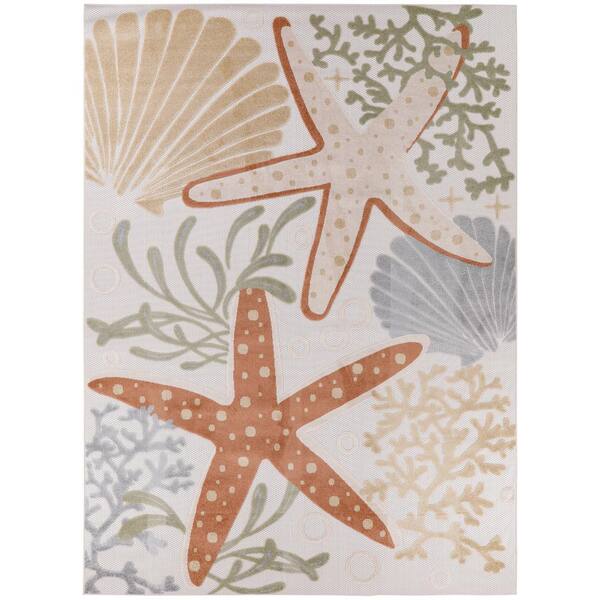 Nourison Aloha Ivory Multicolor 8 ft. x 11 ft. Starfish Tropical ...