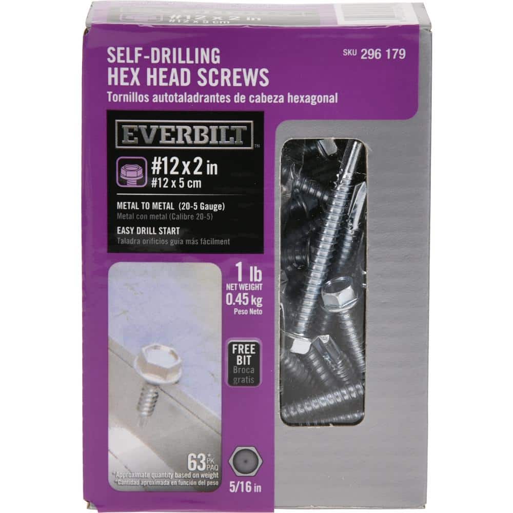 Everbilt #12 2 in. External Hex Flange Hex-Head Self-Drilling Screw 1 ...