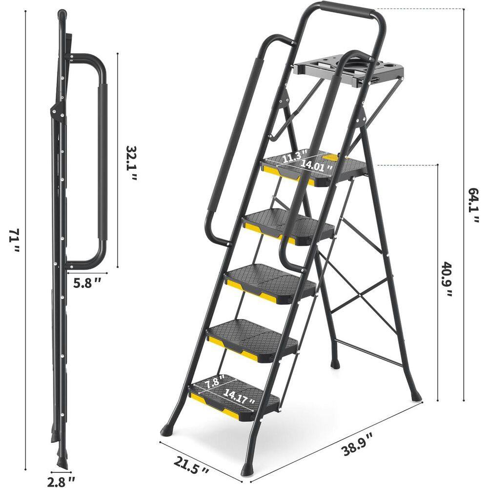 KIWDZFU Reach 60 in. H, 5 Step Ladder with Tool Platform Folding Step ...