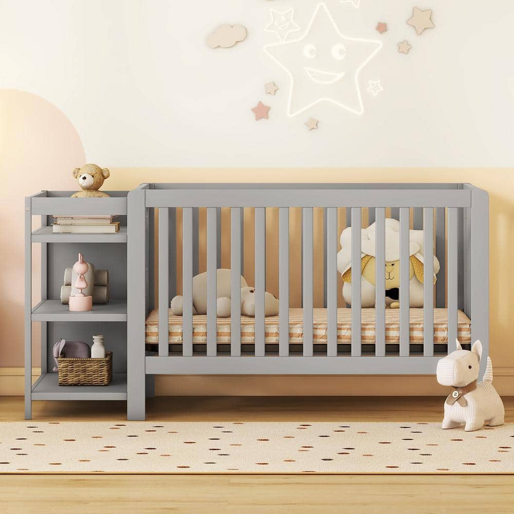 wetiny Gray Solid Wood Crib D-LT001557AAE-N708 - The Home Depot