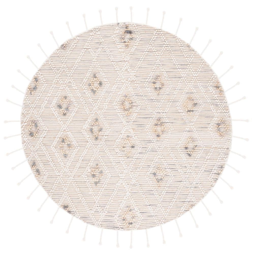 SAFAVIEH Natura 6 ft. x 6 ft. Ivory/Gray Diamond Monochrome Round Area ...