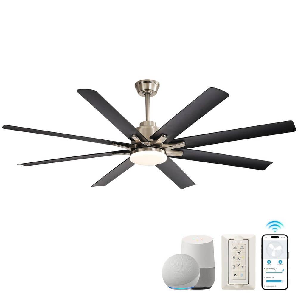 CACI Mall 52 in. Smart Indoor Windmill Nickel Ceiling Fan with Integrated LED Light and Remote ...