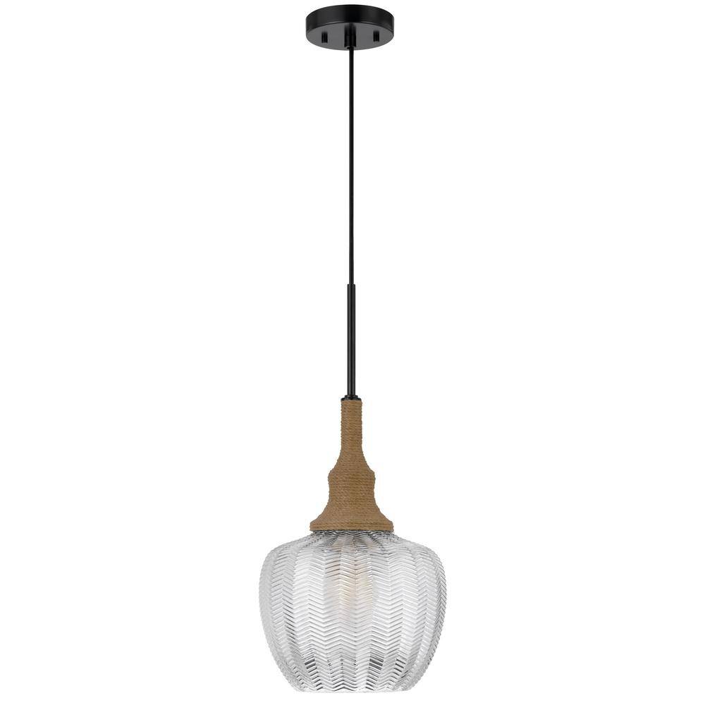 CAL Lighting Monroe 60-Watt 1-Light Burlap Bowl Pendant Light with ...