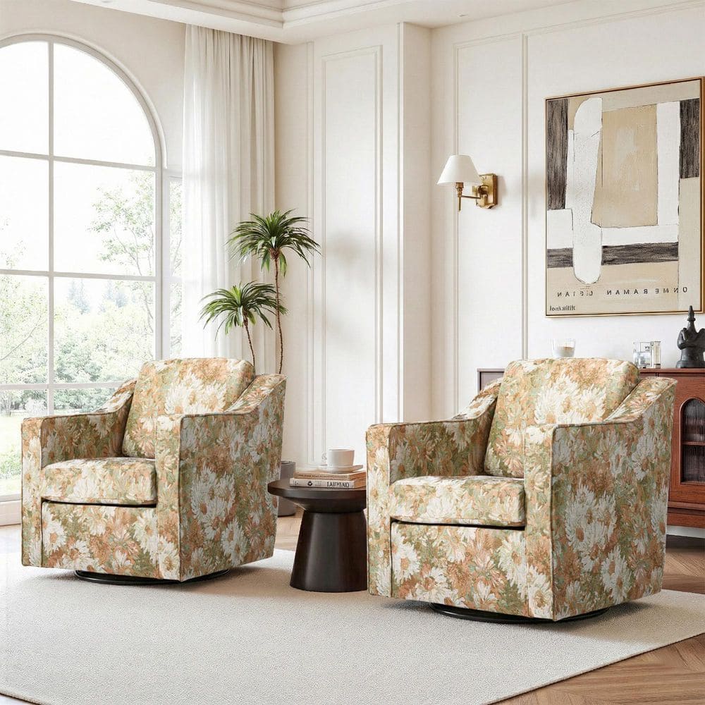 Reviews for Uixe Modern Sand Blooms Line Upholstered Swivel Accent ...