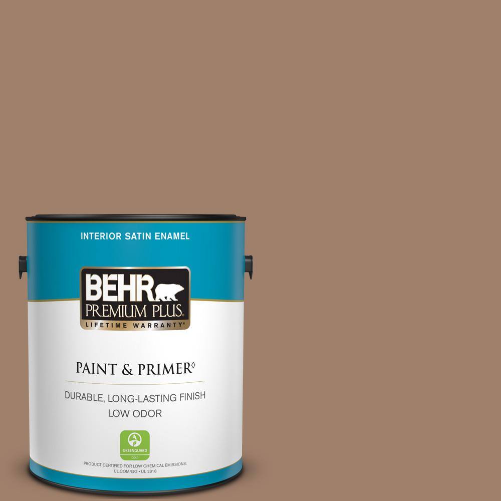 BEHR PREMIUM PLUS 1 gal. #ECC-40-3 Seasoned Acorn Satin Enamel Low Odor ...