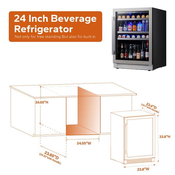 Ca'Lefort 24 inch 220 Cans(12 oz.) Beverage Cooler Beer Drink Refrigerator Built-in or Under ...
