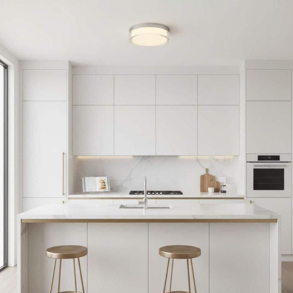 Basdien 9 in. Silver Ceiling Light Fixture, 1500 Lumens LED Flush Mount ...