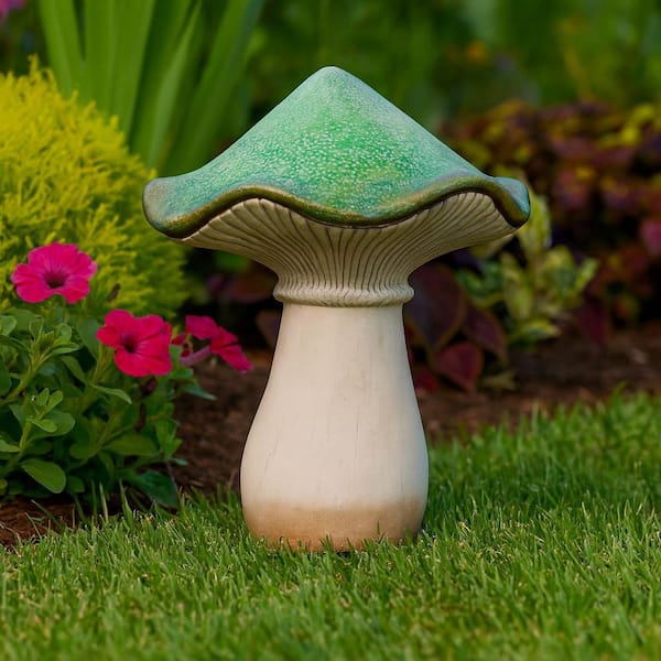Liv & Skye 12 in. x 16 in. Green Resin Novelty Mushroom Garden Statue ...