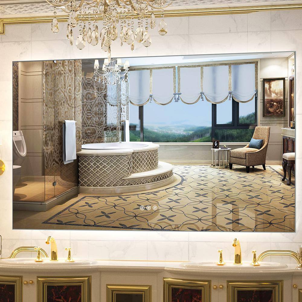 Andrea 60 in. W x 36 in. H Large Rectangular Metal Framed Dimmable Anti ...