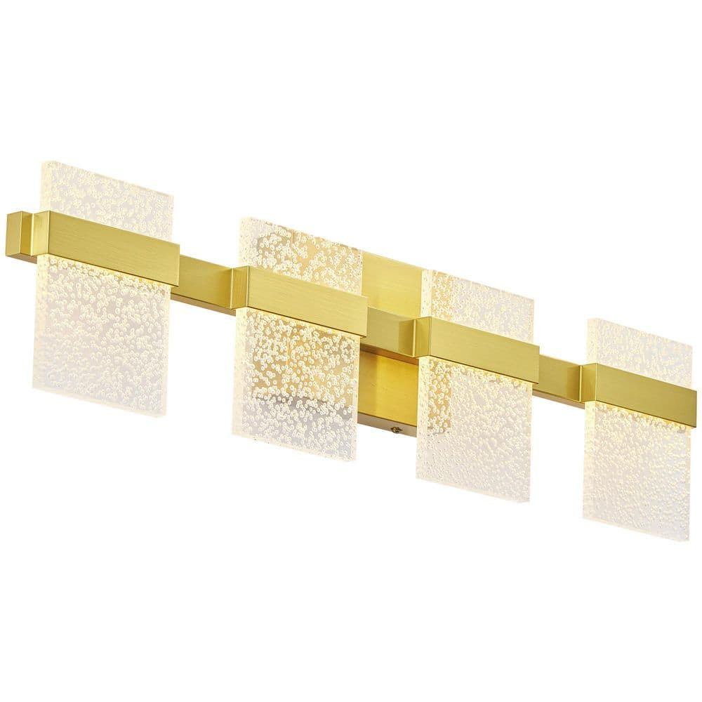Merra 27.6 in. 4-Light Gold LED Vanity Light with Clear Seedy Acrylic ...