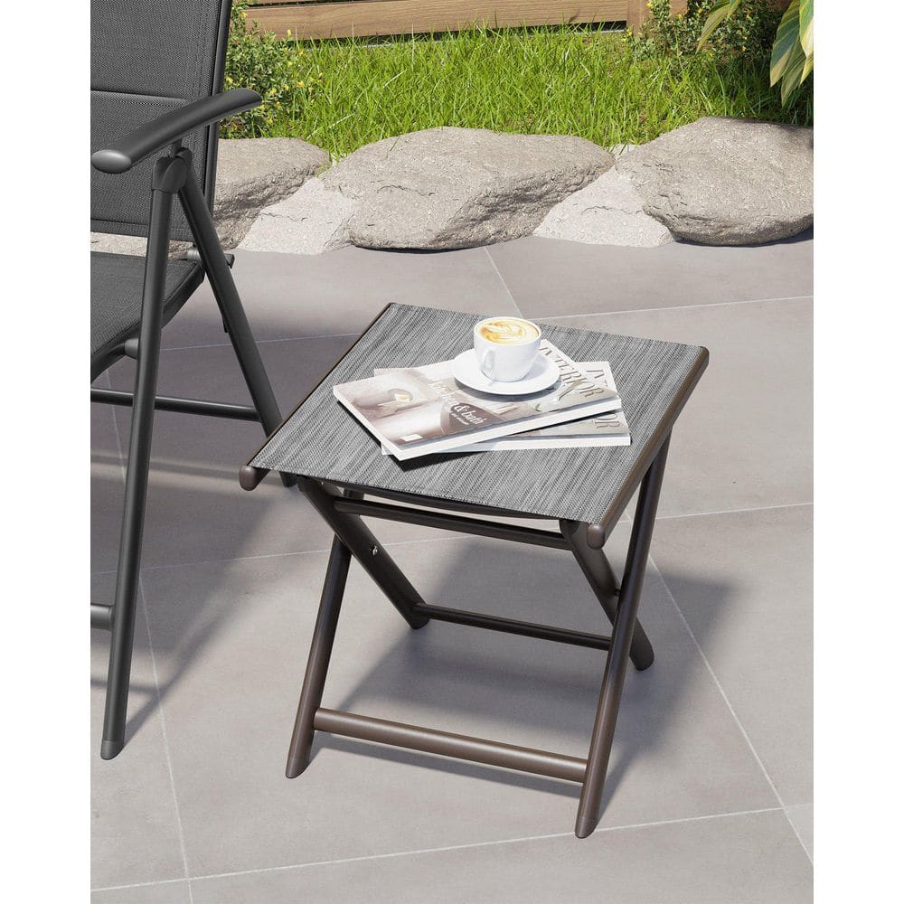 Crestlive Products Foldable Aluminum Outdoor Side Table in Gray CL ...