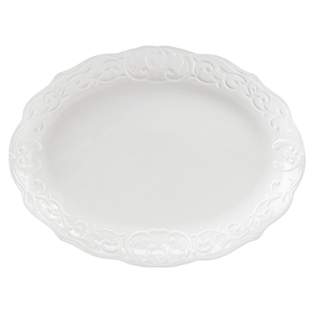 Gibson Home Bountiful 18.75in. White Durastone Stoneware Oval Embossed ...