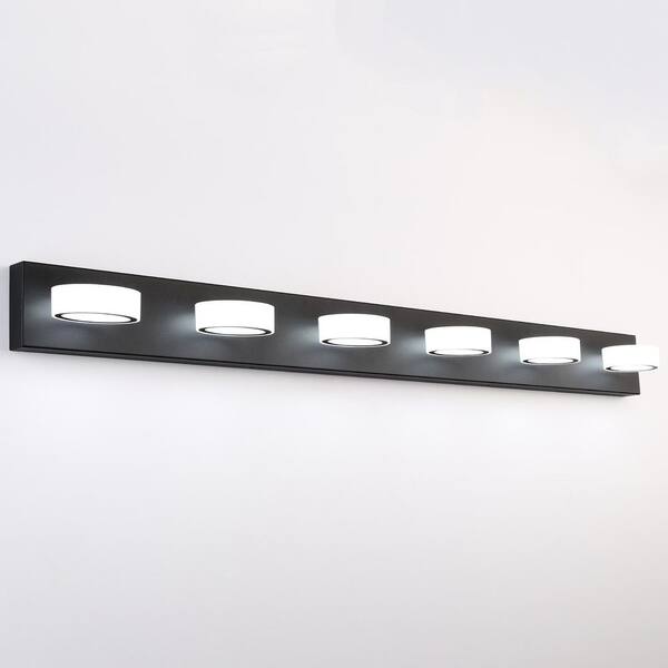 JUSHENG 50 in. 6 Light Black LED Vanity Light Bar with 270° Rotatable ...