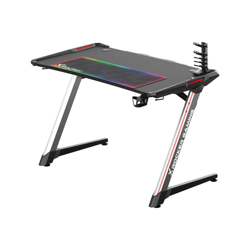 X Rocker Black Lynx LED Gaming Desk with XL Mousepad and Game Holder ...