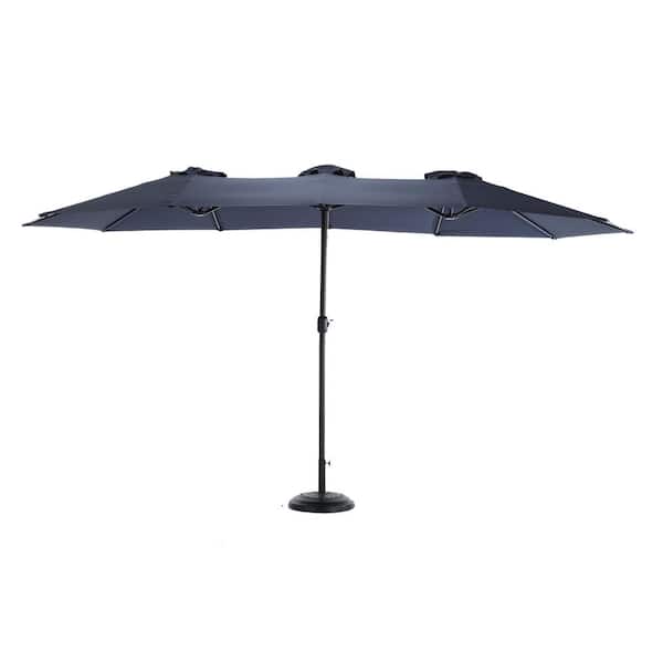 14.8 ft. Steel Hand Crank Lift System Patio Umbrella in Navy Blue for Garden, Backyard and Pool ...