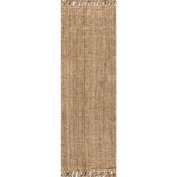 JONATHAN Y Pata Hand Woven Chunky Jute with Fringe Natural 2 ft. x 12 ...